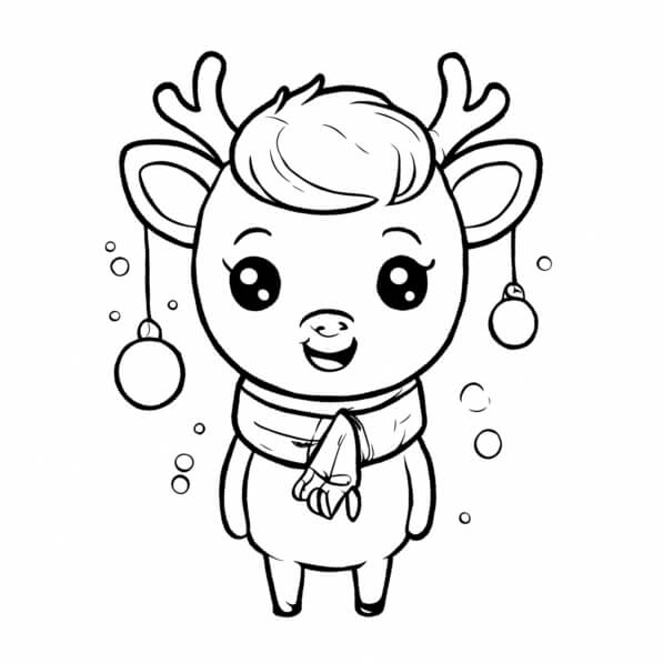 Télécharger Page à colorier : Joli renne avec écharpe et ornements ...