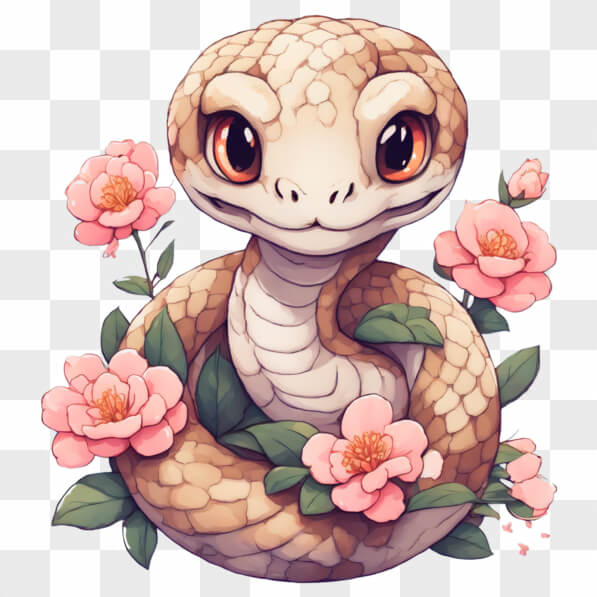 Download Kawaii Snake with Pink Flowers Cartoons Online - Creative Fabrica
