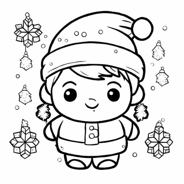 Download Holiday Coloring Page With Cute Girl In Santa Hat Coloring Pages Online Creative Fabrica