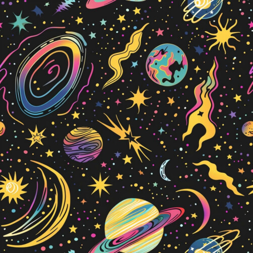 Download Colorful Space Pattern with Spaceships and Planets Patterns ...