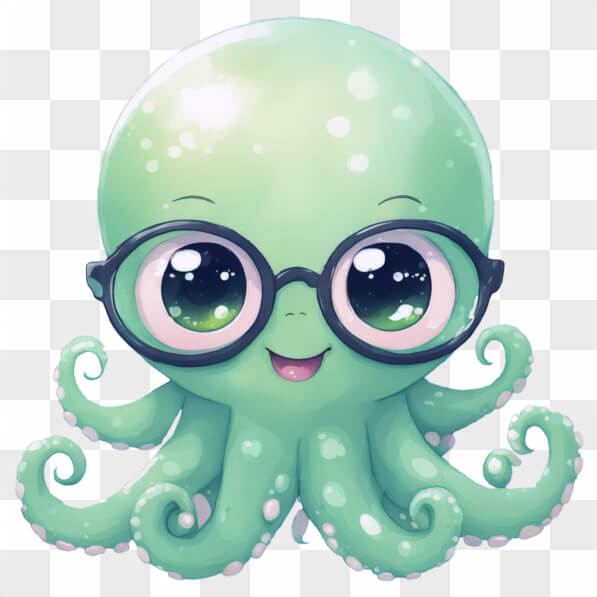 Download Kawaii Green Octopus with Glasses Kawaii Online - Creative Fabrica