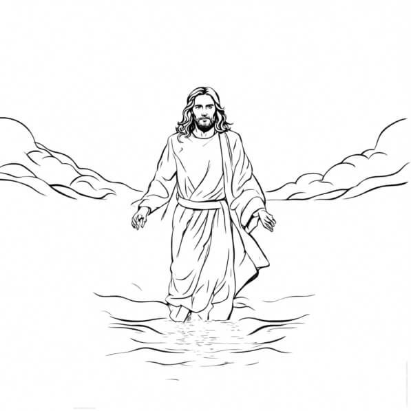 Download Black and White Drawing of Jesus Walking on Water Coloring ...