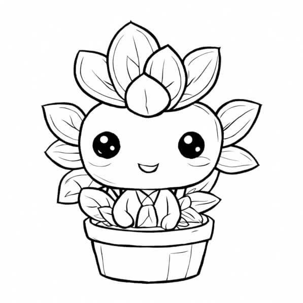 Download Coloring Page with Cute Kawaii Plant Coloring pages Online ...