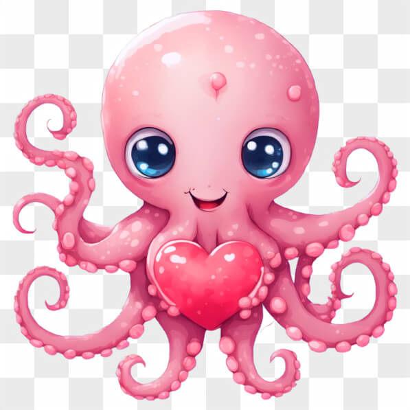 Baixe Polvo Kawaii Segurando Coração Rosa Kawaii - Creative Fabrica