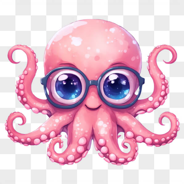 Télécharger Pieuvre Rose Kawaii aux Yeux Bleus et Lunettes Kawaii En Ligne - Creative Fabrica