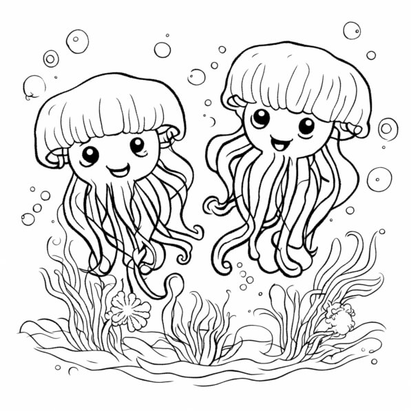 Download Underwater Coloring Page with Two Jellyfish Coloring pages ...