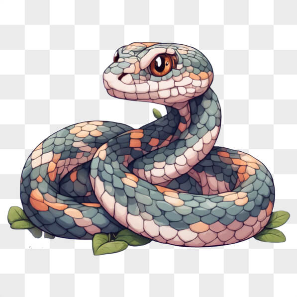 Download Colorful Snake on Green Leaves - Abstract Illustration ...