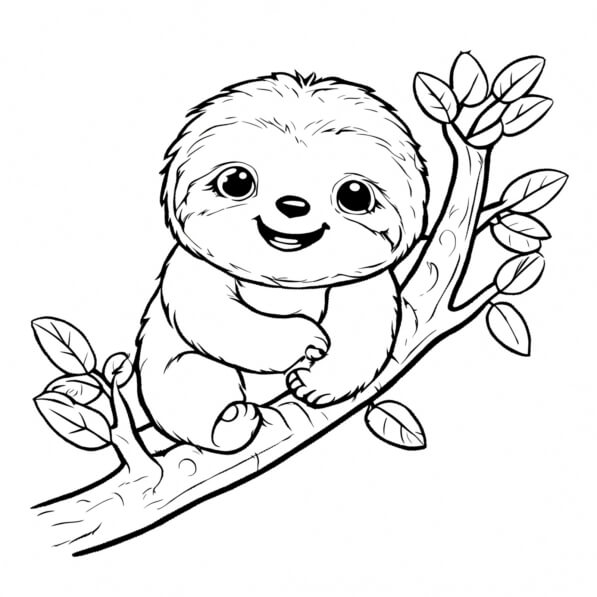 Download Cute Sloth Sitting on Branch - Coloring Pages Coloring pages ...