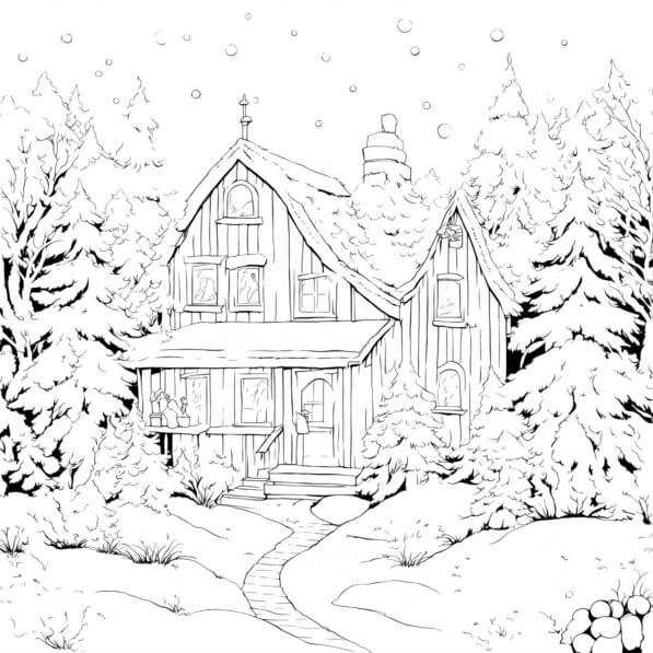 Download Black and White Winter House Coloring Page Coloring pages ...