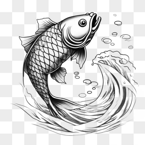 Download Black and White Fish Jumping Out of Water Sketches Online ...