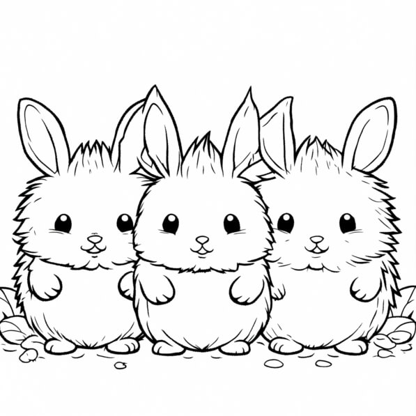 Download Three Cute Bunny Rabbits in a Grassy Area Coloring pages ...