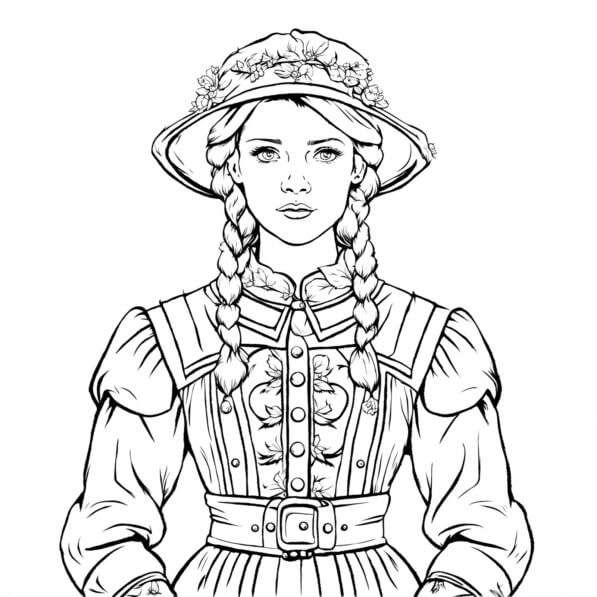 Download Girl in Old-Fashioned Dress Coloring Page Coloring pages ...