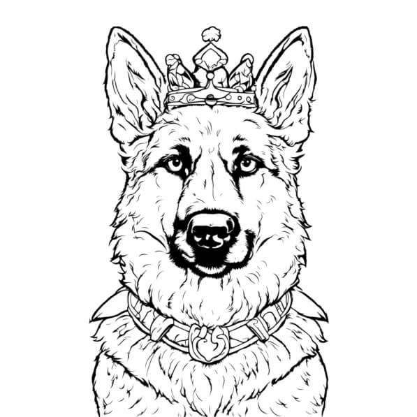 Download German Shepherd Dog Coloring Page with Crown Coloring pages ...