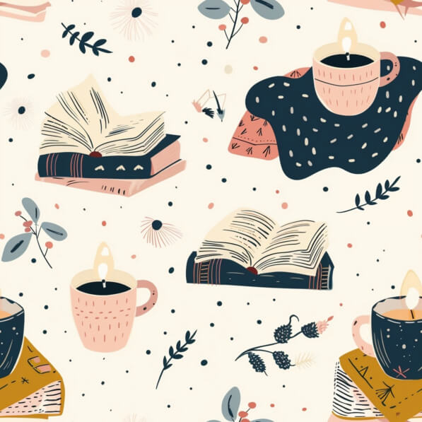 Download Cozy Pattern with Books, Candles, and Coffee Cups Patterns ...