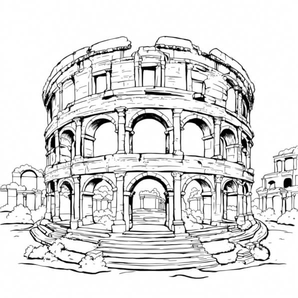 Download Colosseum Drawing for Kids to Color Coloring pages Online ...