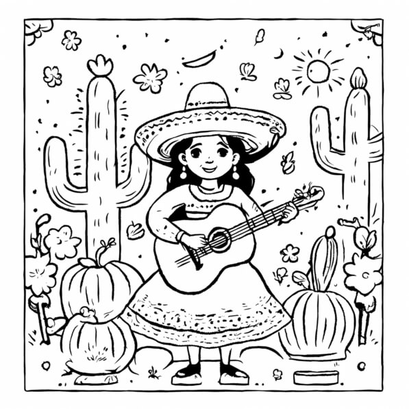 Scarica Ragazza in Sombrero Messicano che Suona la Chitarra in una ...