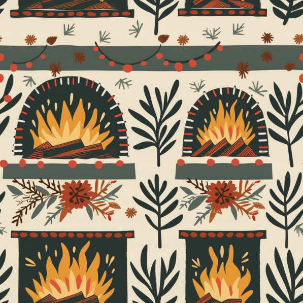 Download Festive Seamless Pattern with Fireplaces and Decorations ...