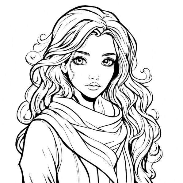 Download Coloring Page - Girl with Long Curly Hair Coloring pages ...