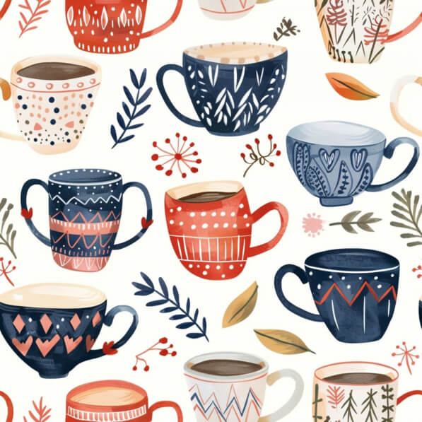 Download Festive Coffee Cup Pattern Patterns Online - Creative Fabrica