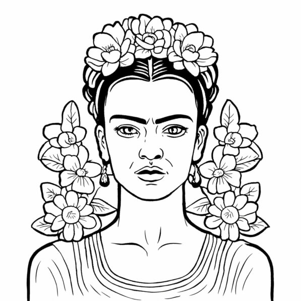 Download Black and White Frida Kahlo Drawing Coloring pages Online ...