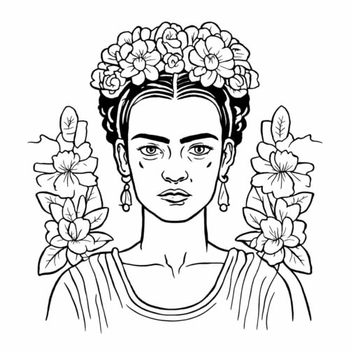 Download Frida Kahlo Coloring Page with Flowers Coloring pages Online ...
