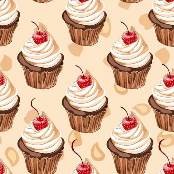 Download Cupcake Pattern with Chocolate Frosting and Cherries Patterns ...