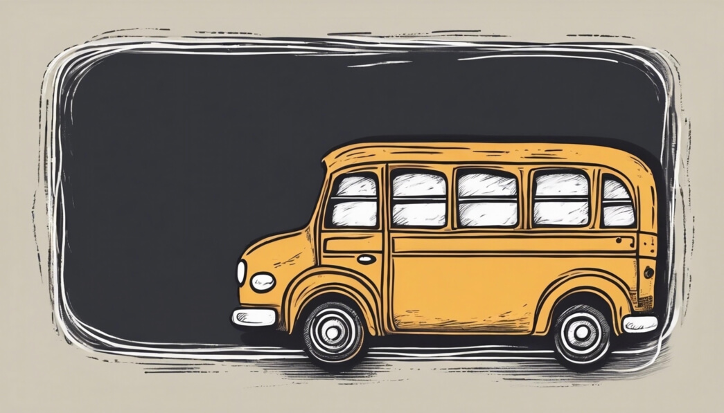 Download Handgetekende schets van een oude gele schoolbus Achtergronden online op Creative Fabrica