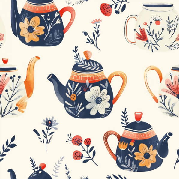 Download Colorful Teapots and Pots Seamless Pattern with Floral Designs ...