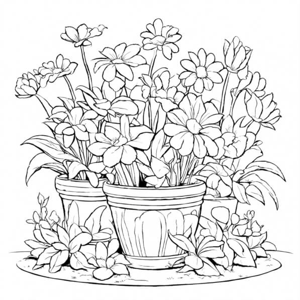 Télécharger Page à colorier : Pot de fleurs avec des fleurs Pages de ...