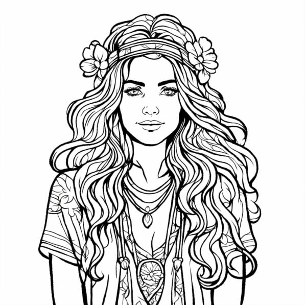 Download Bohemian Style Girl with Long Flowing Hair and Headpiece ...