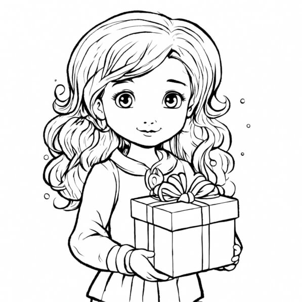 Download Educational Coloring Page: Girl with Gift Box Coloring pages ...