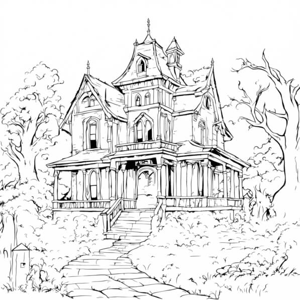 Download Zwart en Wit Victoriaans Huis Tekening Kleurplaten online op ...