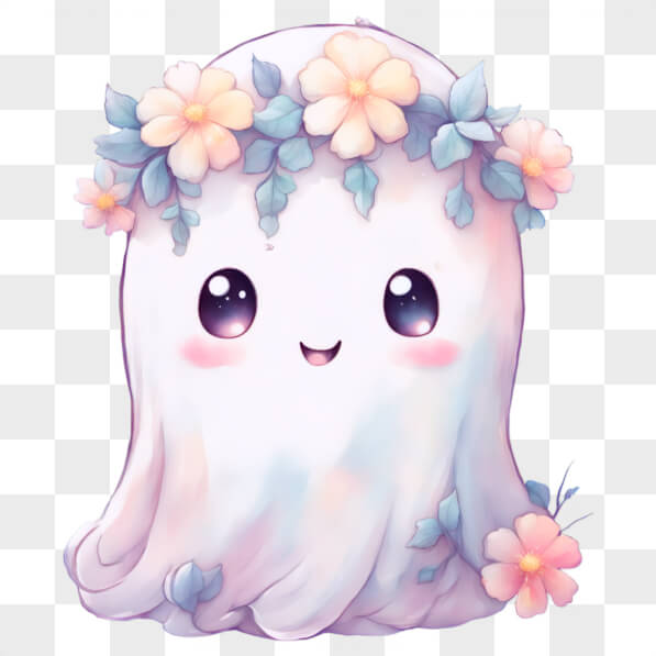 Download Kawaii Ghost with Flowers Kawaii Online - Creative Fabrica