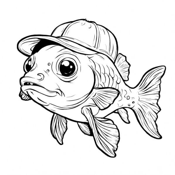 Download Cartoon Fish with Baseball Cap Coloring pages Online ...
