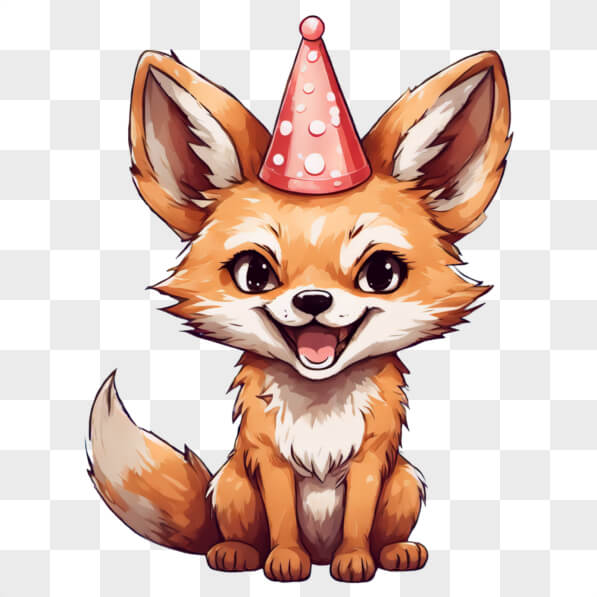 Download Kawaii Cartoon Fox with Party Hat Kawaii Online - Creative Fabrica