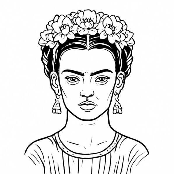 Download Frida Kahlo Coloring Page with Flowers Coloring pages Online ...