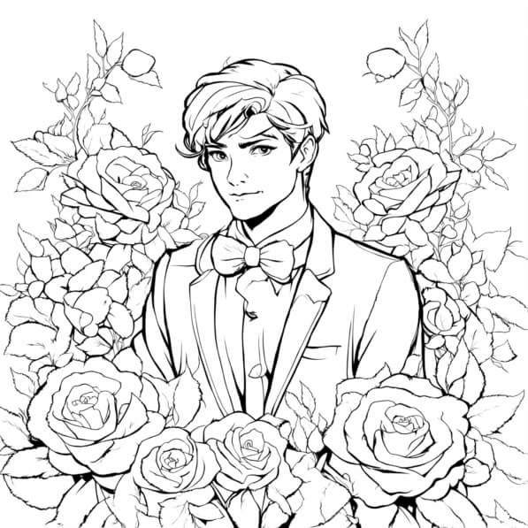 Download Man in Tuxedo with Roses - Coloring Page Coloring pages Online ...