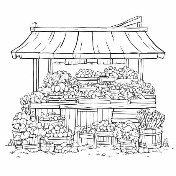 Download Market Stand with Fruits and Vegetables Coloring pages Online ...