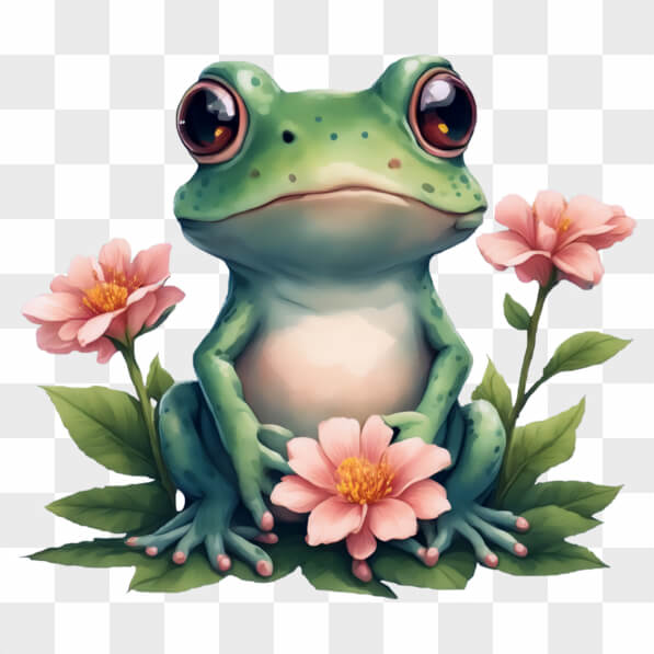 Descarga Rana verde sobre flores rosadas Cartoons En Línea - Creative ...