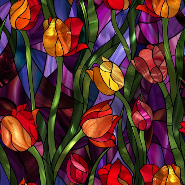 Download Colorful Stained Glass Tulip Pattern Patterns Online ...