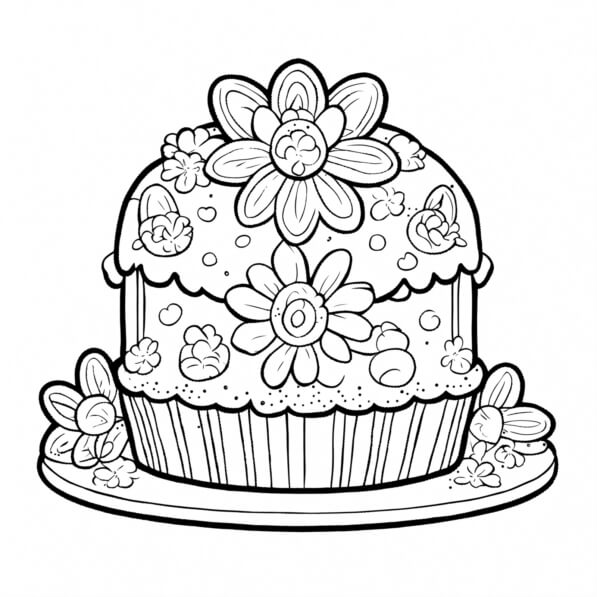 Download Cupcake Coloring Page with Flowers and Bunnies Coloring pages ...