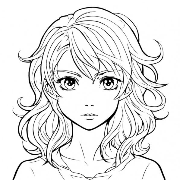 Download Black and White Anime Girl's Face Coloring Page Coloring pages ...
