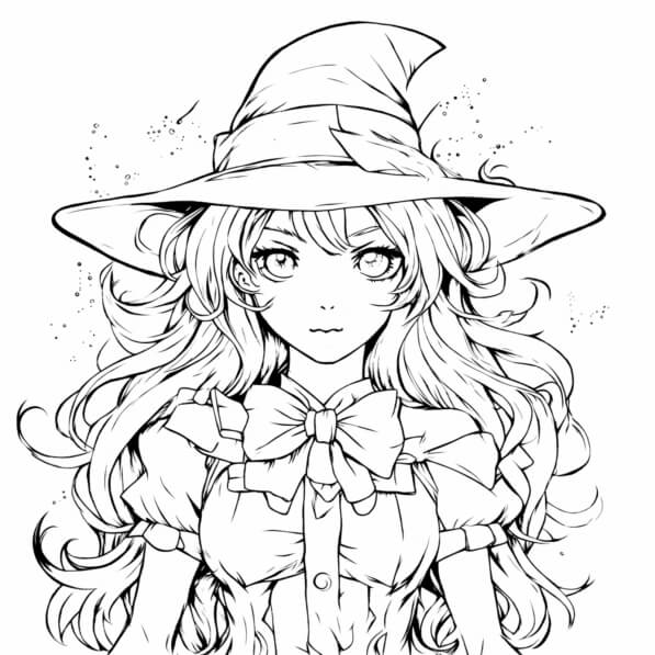 Download Anime Girl with Witch Hat for Halloween Coloring Coloring ...