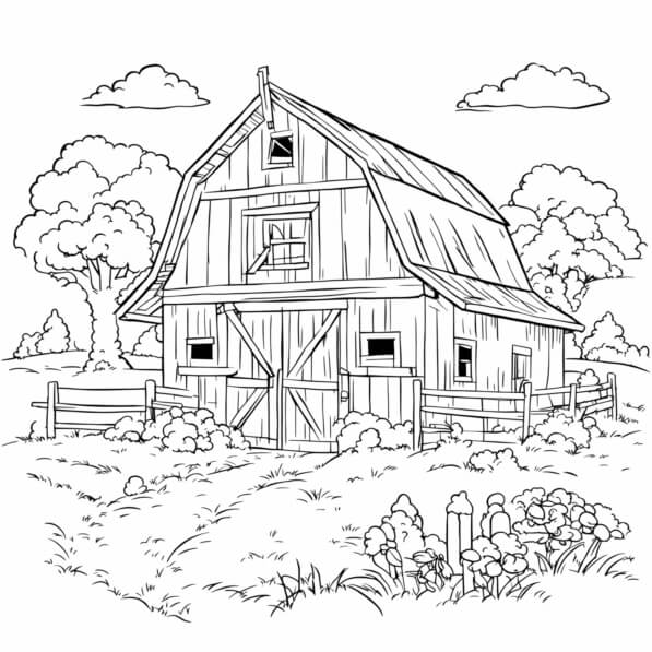 Download Barn Coloring Page with Farm Animals Coloring pages Online ...