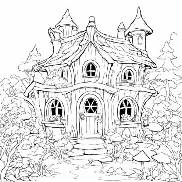 Download Fairy House Coloring Page in the Forest Coloring pages Online ...