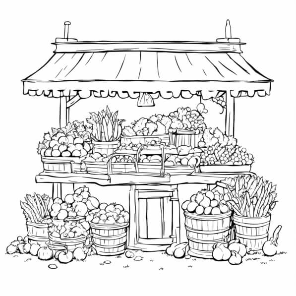 Download Market Stand with Fruits and Vegetables Coloring pages Online ...