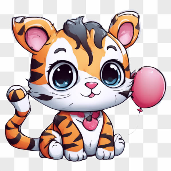 Download Cartoon Tiger with Pink Balloon Cartoons Online - Creative Fabrica