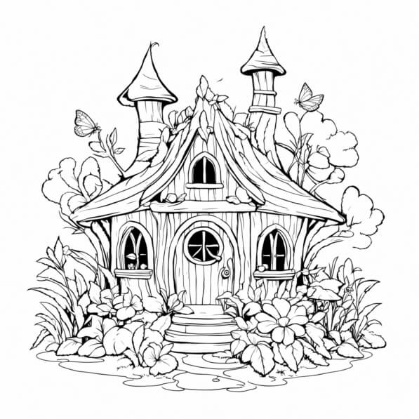 Download Enchanting Fairy House Coloring Page Coloring pages Online ...
