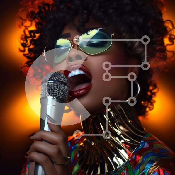 Black Woman Singing into Microphone with Dramatic Lighting stock photo ...