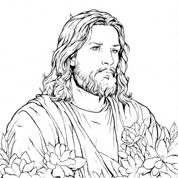 Download Black and White Drawing of Jesus with Flowers Coloring pages ...
